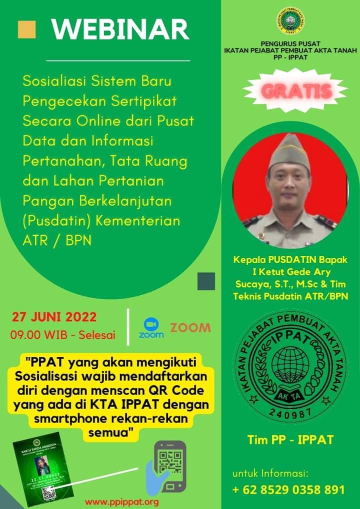 PP IPPAT – Pusdatin Gelar Webinar Sosialisasi Pengecekan Sertipikat ...